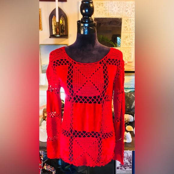 Merchant | Sweaters | Vintage Holiday Heart Red Bohemian Crocket Patch ...